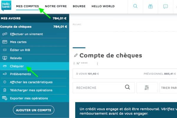 Comment commander un chéquier Hello bank! ? – 01 banque en ligne